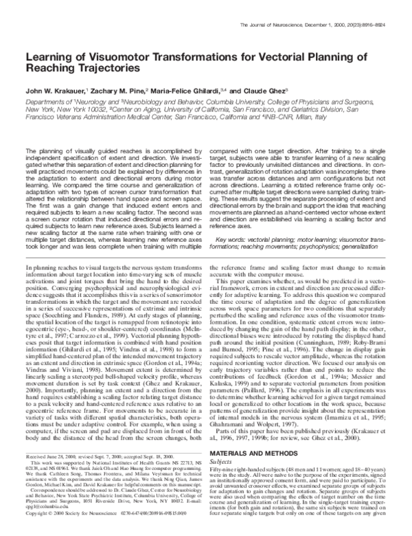 (PDF) Learning of visuomotor transformations for vectorial planning of ...