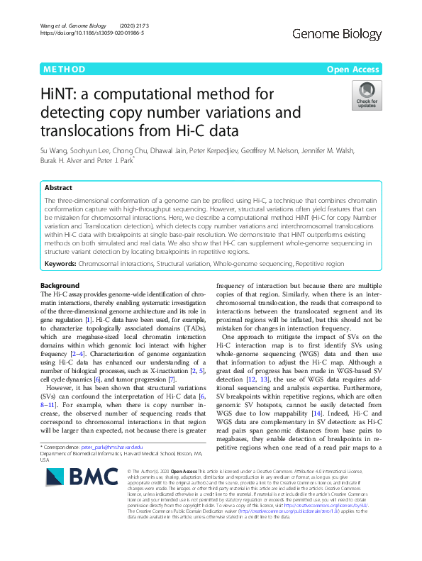 Pdf Hint A Computational Method For Detecting Copy Number Variations 1861