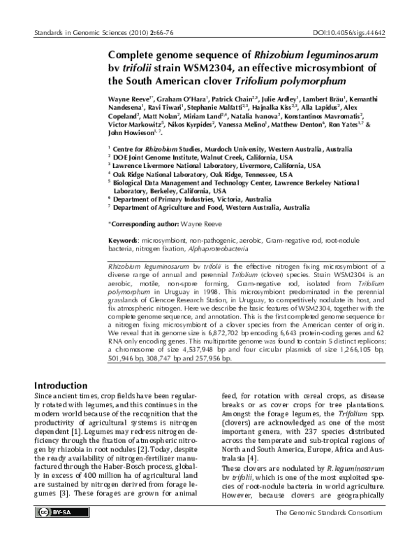 (PDF) Complete genome sequence of Rhizobium leguminosarum bv trifolii ...