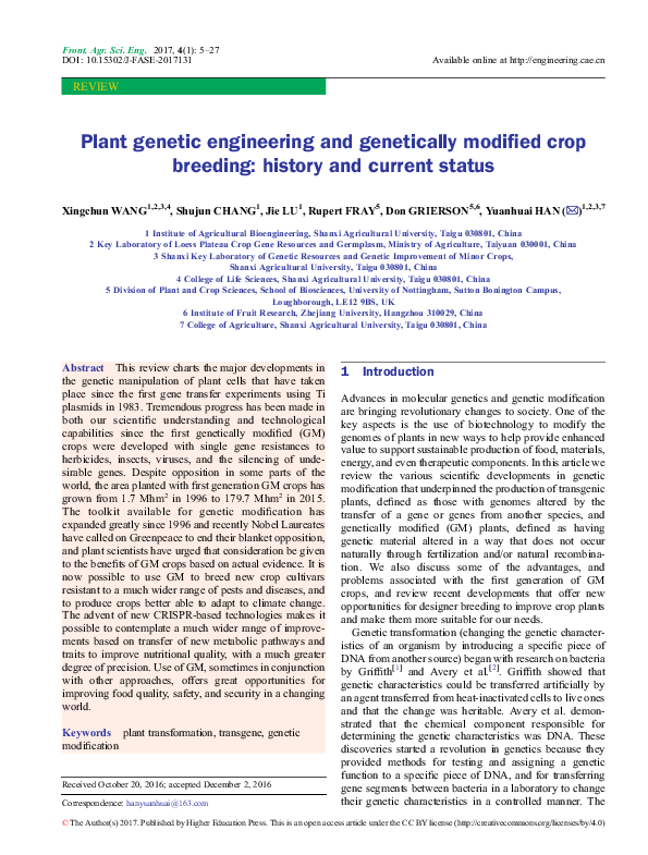 (PDF) Plant genetic engineering and genetically modified crop breeding ...