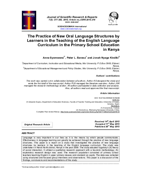 The Practice of New Oral Language Structures by Learners in the ...