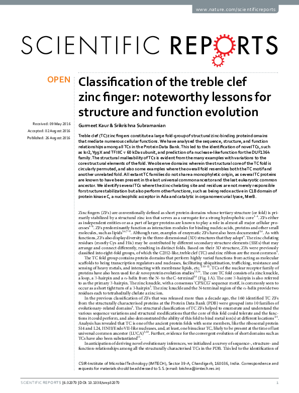 (PDF) Classification of the treble clef zinc finger: noteworthy lessons ...
