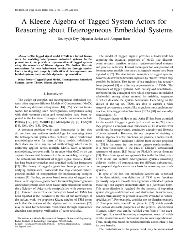 (PDF) Kleene Algebra for Heterogeneous Embedded Systems