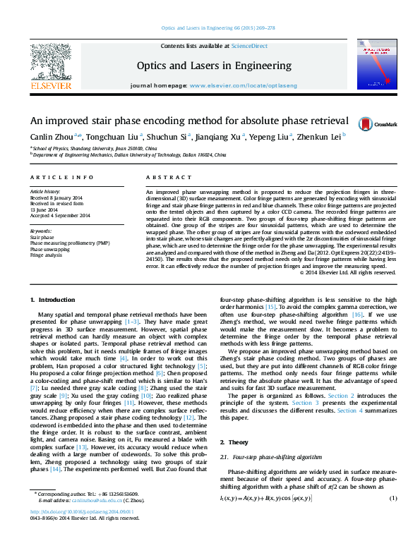 (PDF) An improved stair phase encoding method for absolute phase retrieval