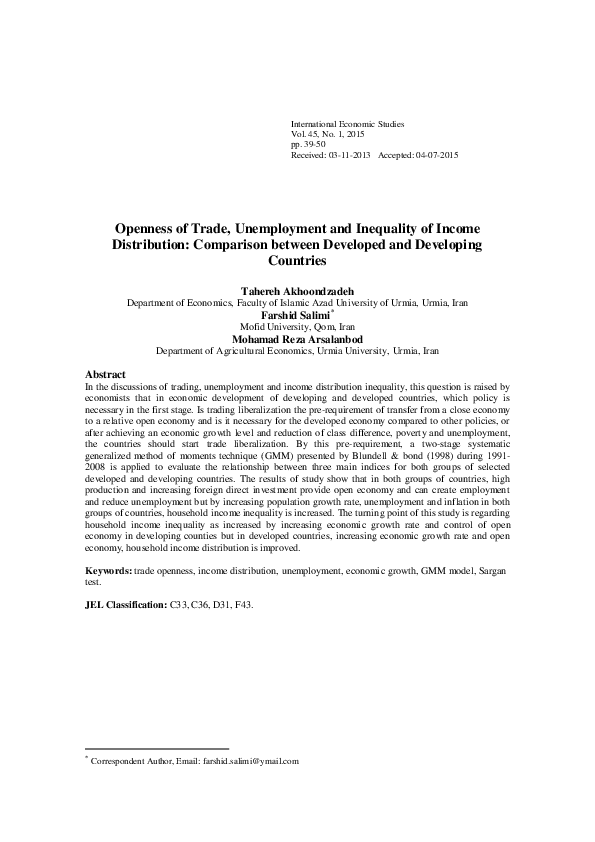 (PDF) Openness of Trade, Unemployment and Inequality of Income ...