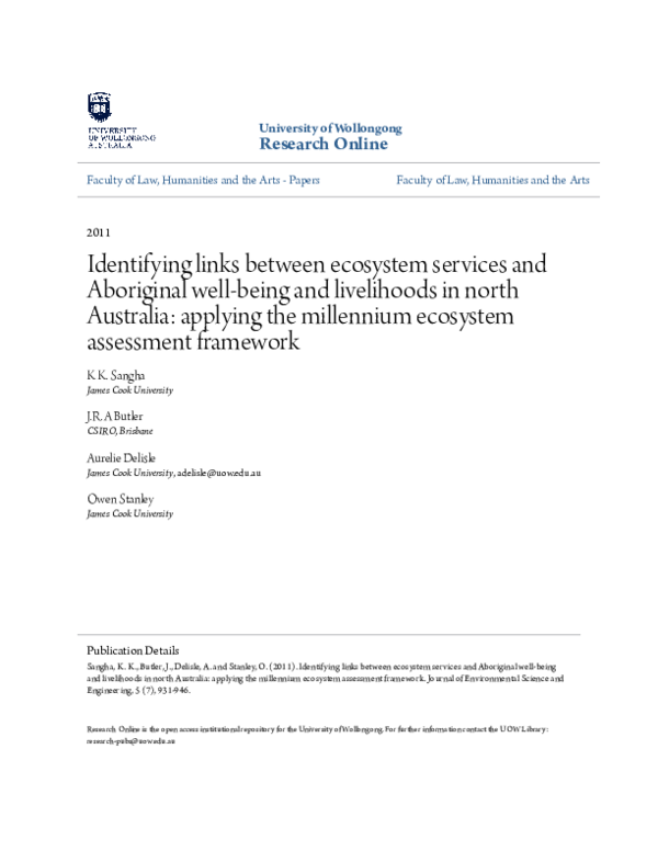 (PDF) Identifying links between ecosystem services and Aboriginal well ...