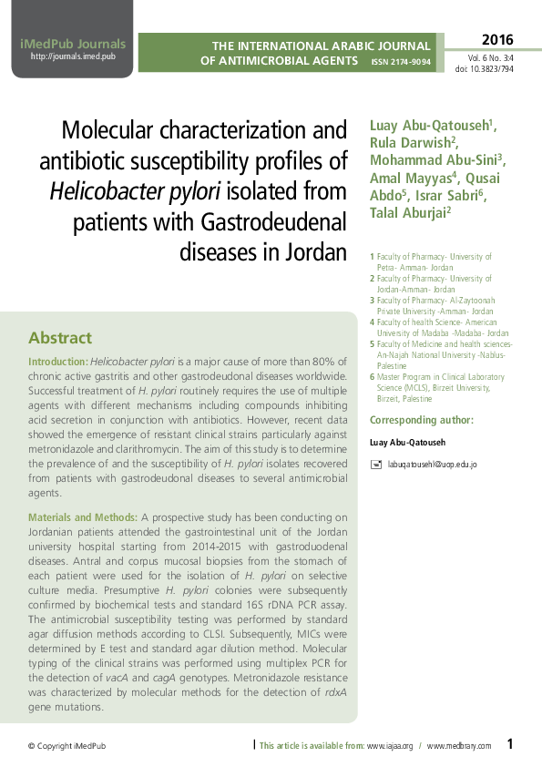 (PDF) Molecular characterization and antibiotic susceptibility profiles ...