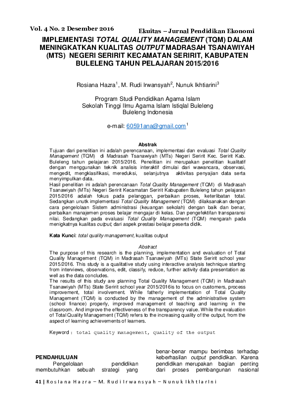 (PDF) Implementasi Total Quality Management (TQM) dalam Meningkatkan Mutu Pendidikan (Studi ...