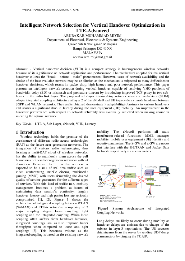 (PDF) Intelligent Network Selection for Vertical Handover Optimization in LTE-Advanced