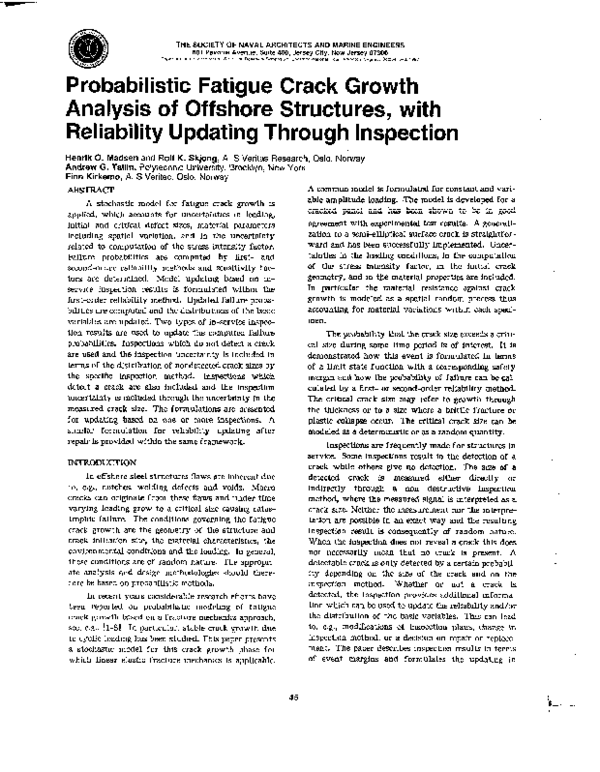 (PDF) Probabilistic Fatigue Crack Growth Analysis of Offshore ...