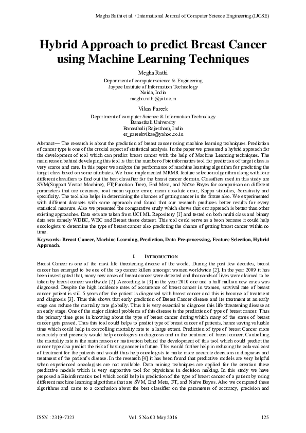 (PDF) Hybrid Approach to predict Breast Cancer using Machine Learning ...