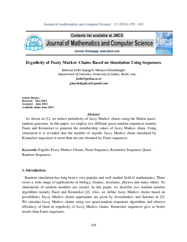 Ergodicity Of Fuzzy Markov Chains Based On Simulation Using Sequences
