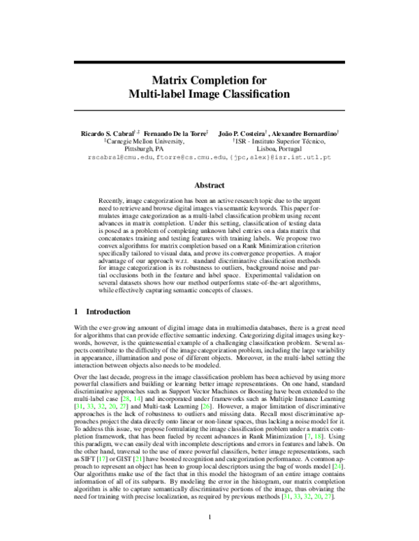 (PDF) Matrix completion for multi-label image classification