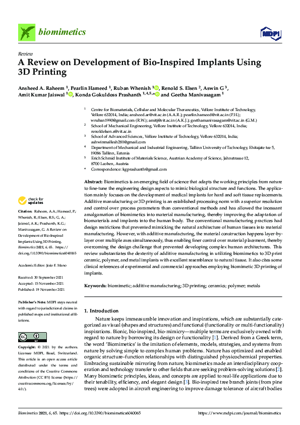 Pdf A Review On Development Of Bio Inspired Implants Using 3d Printing