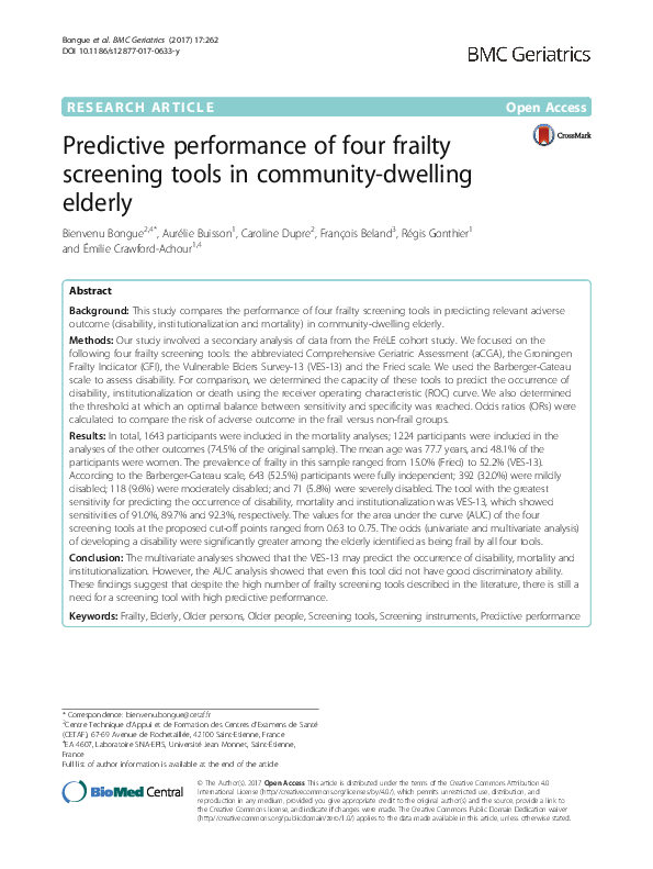 (PDF) Predictive performance of four frailty screening tools in ...