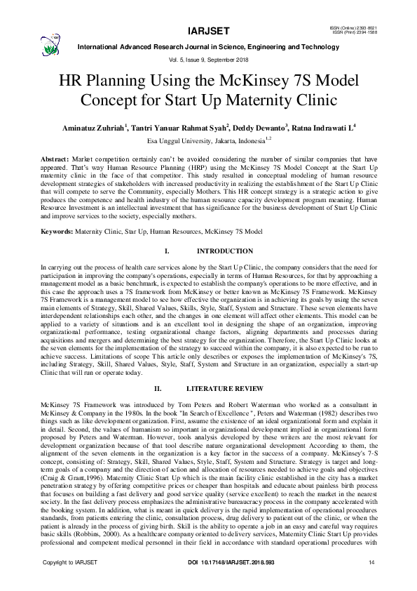 (PDF) HR Planning Using the McKinsey 7S Model Concept for Start Up ...