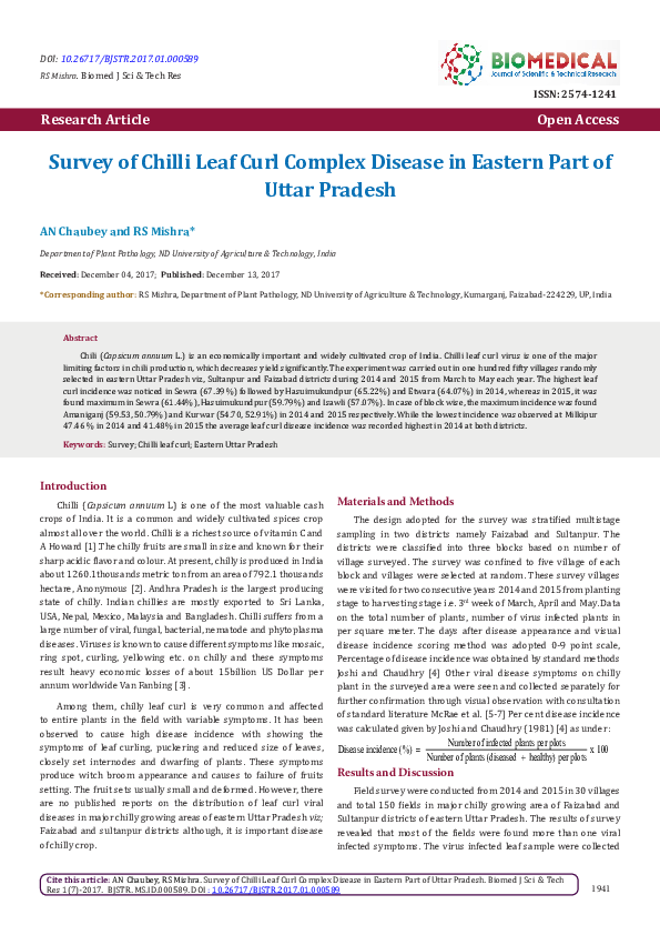(PDF) Survey of Chilli Leaf Curl Complex Disease in Eastern Part of ...