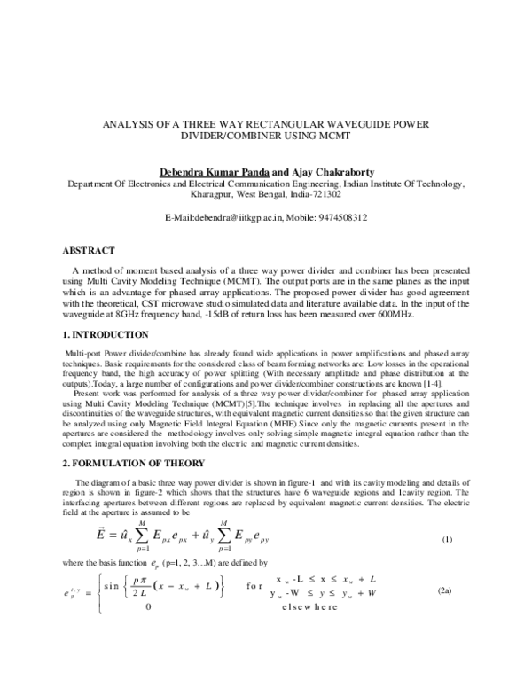 Pdf Analysis Of A Three Way Rectangular Waveguide Power Divider Combiner Using Mcmt