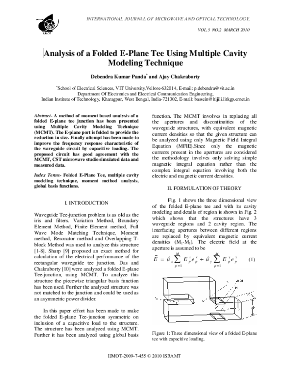 (PDF) Analysis of a Folded E-Plane Tee Using Multiple Cavity Modeling ...