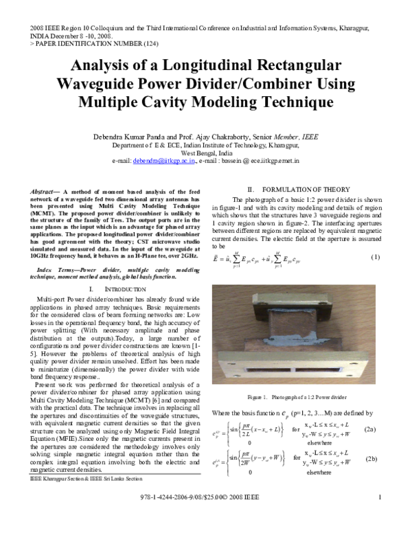 Pdf Analysis Of A Longitudinal Rectangular Waveguide Power Divider