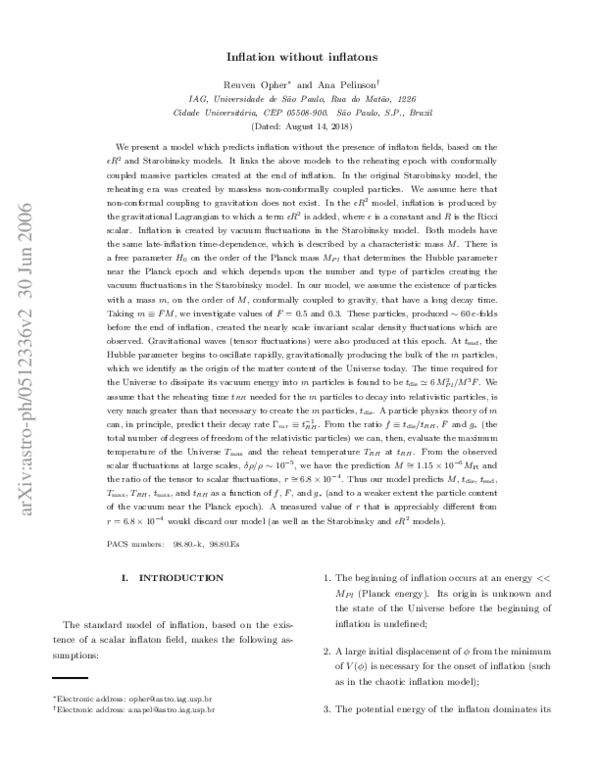 (PDF) Inflation without inflatons