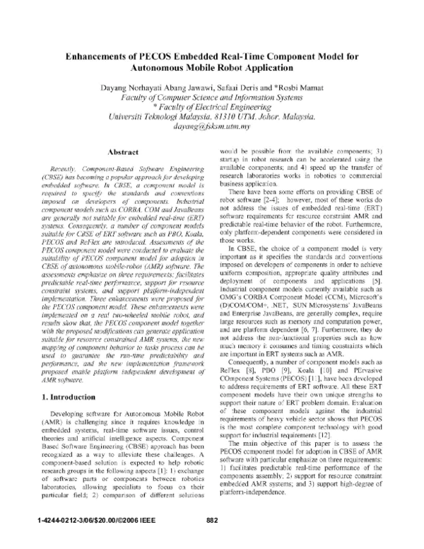 Pdf Enhancements Of Pecos Embedded Real Time Component Model For Autonomous Mobile Robot 