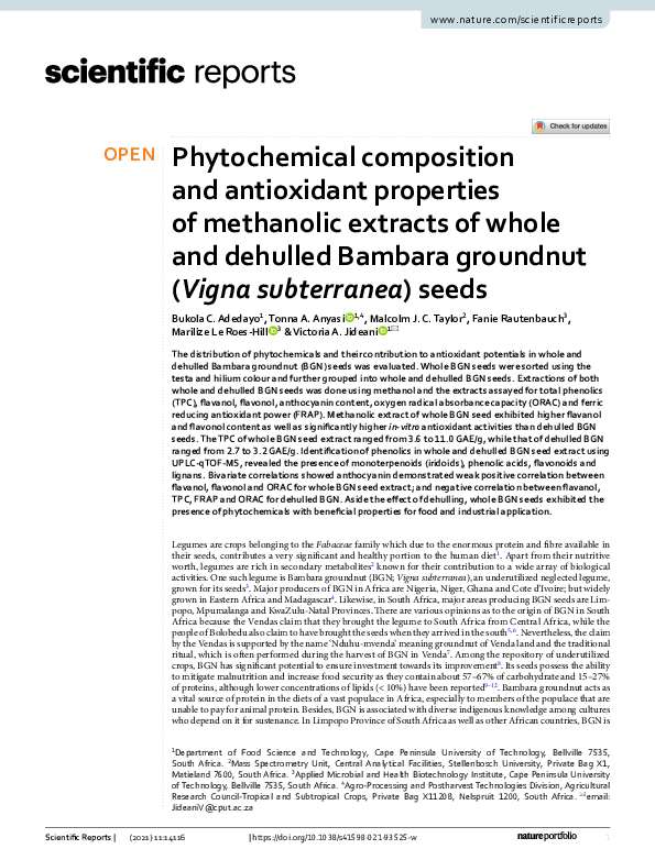 (PDF) Phytochemical composition and antioxidant properties of ...