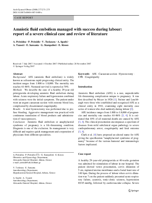 (PDF) Amniotic fluid embolism managed with success during labour ...