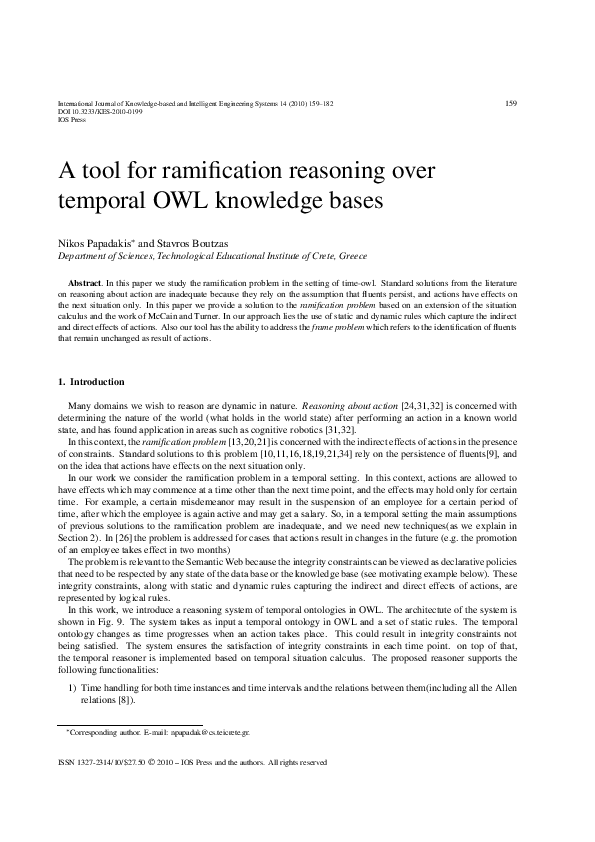 (PDF) A tool for ramification reasoning over temporal OWL knowledge bases