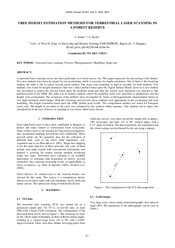 (PDF) Tree height estimation methods for terrestrial laser scanning in a forest reserve