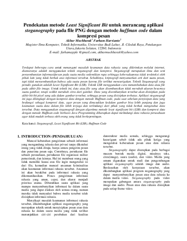(PDF) Pendekatan metode Least Significant Bit untuk merancang aplikasi steganography pada file ...