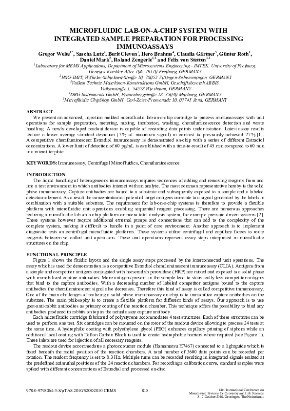 (PDF) Microfluidic lab-on-a-chip system with integrated sample preparation for processing ...