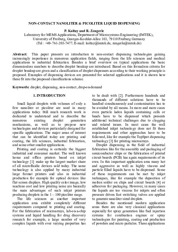 (PDF) Non-Contact Nanoliter & Picoliter Liquid Dispensing