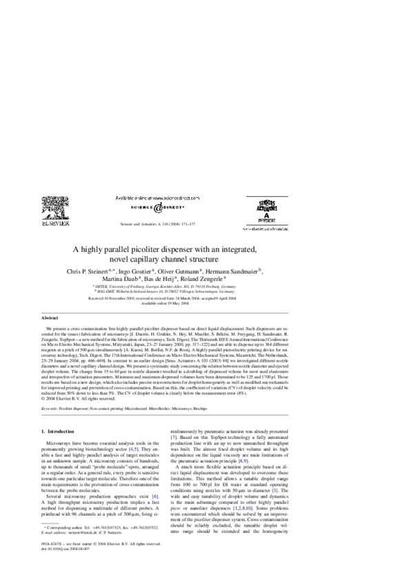 (PDF) A highly parallel picoliter dispenser with an integrated, novel ...