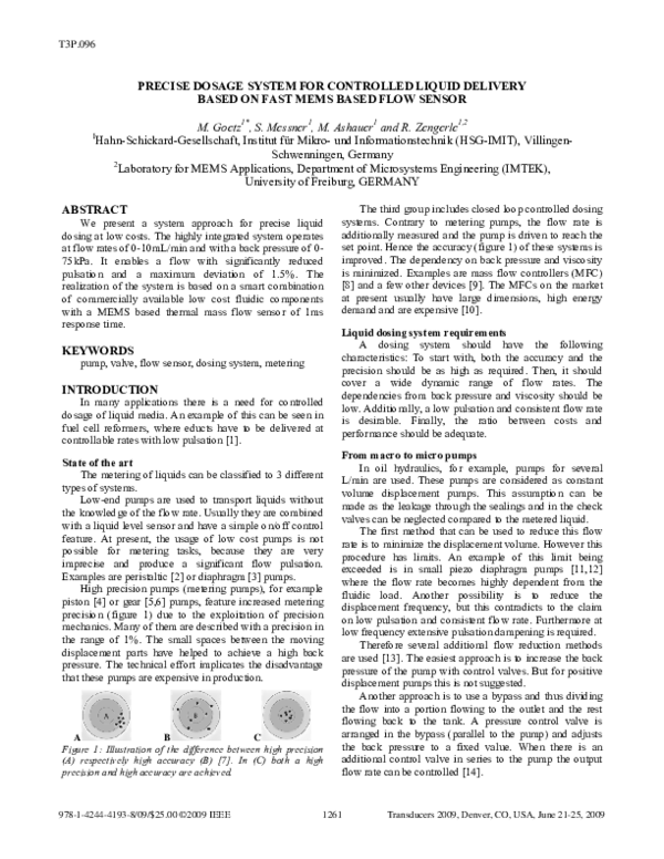 (PDF) Precise dosage system for controlled liquid delivery based on fast MEMS based flow sensor