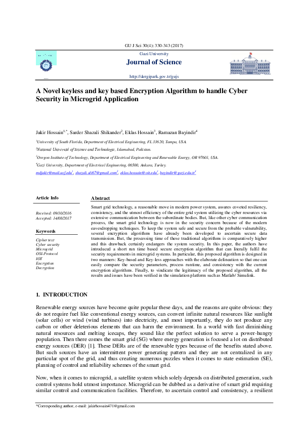 (PDF) Keyless and Key-Based Encryption for Microgrids