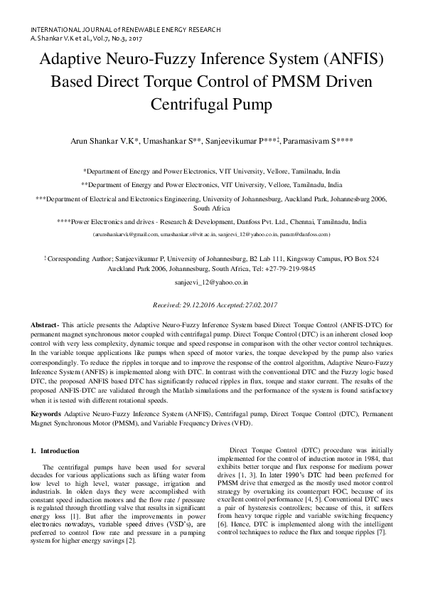 (PDF) Adaptive Neuro-Fuzzy Inference System ( ANFIS ) Based Direct Torque Control of PMSM driven ...