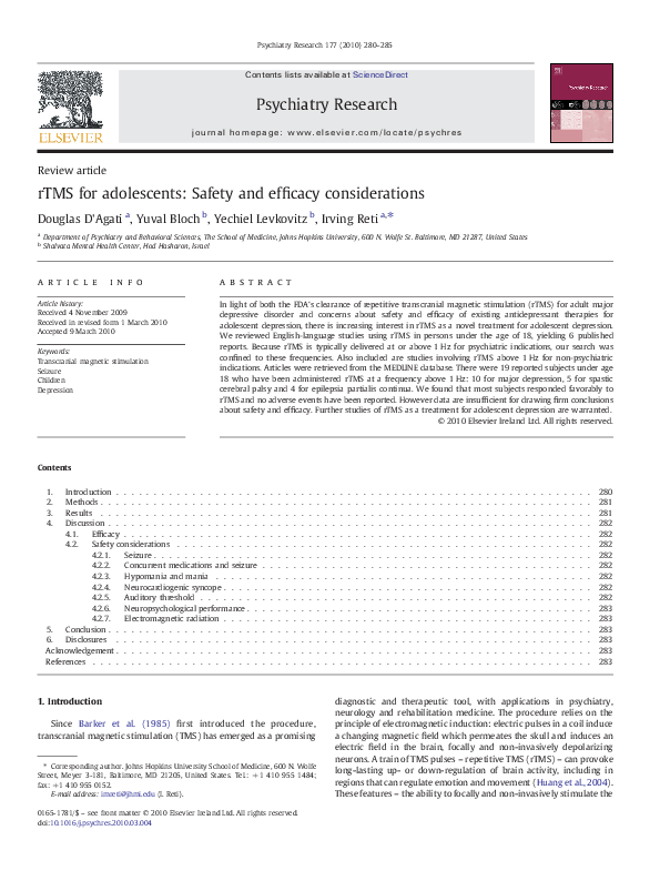 (PDF) rTMS for adolescents: Safety and efficacy considerations