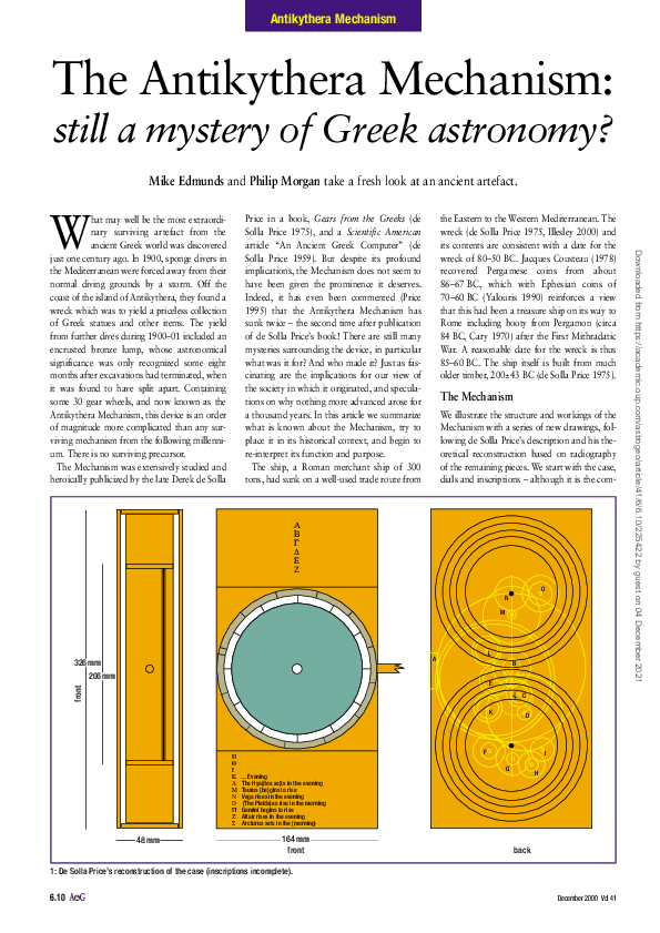 (PDF) The Antikythera Mechanism: still a mystery of Greek astronomy?