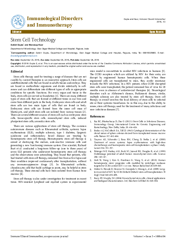 (PDF) Stem Cell Technology