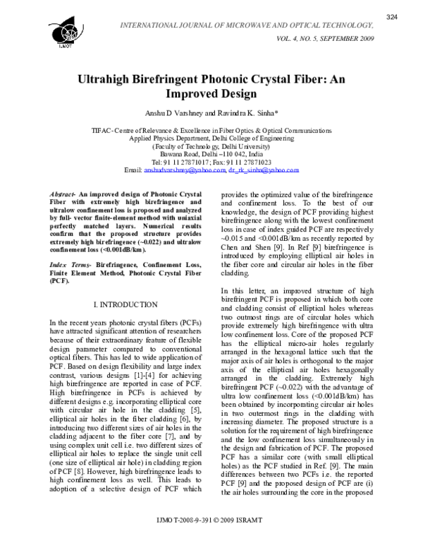 (PDF) Ultrahigh Birefringent Photonic Crystal Fiber : An Improved Design