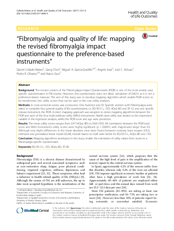 (PDF) Fibromyalgia and quality of life: mapping the revised ...