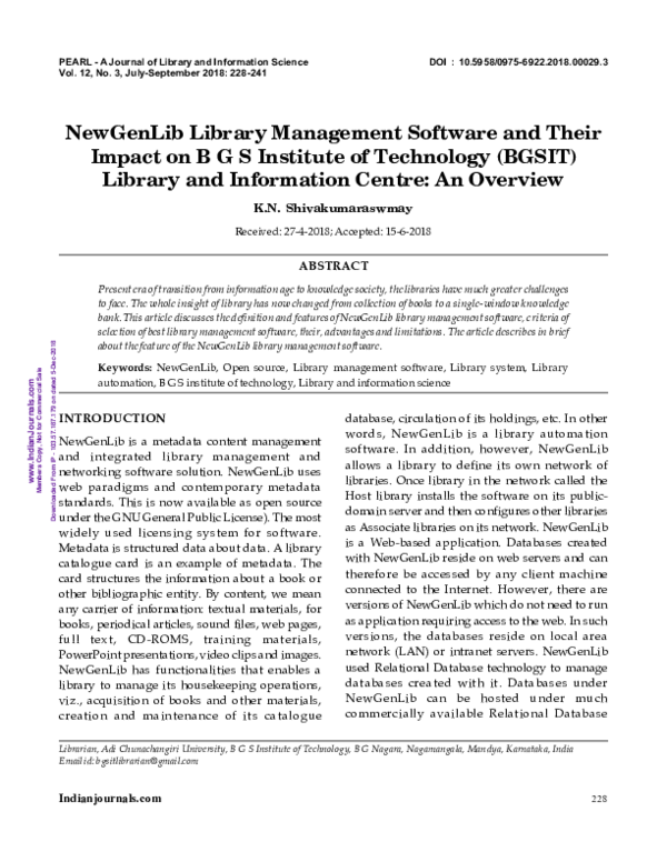 (PDF) NewGenLib Library Management Software and Their Impact on B G S ...