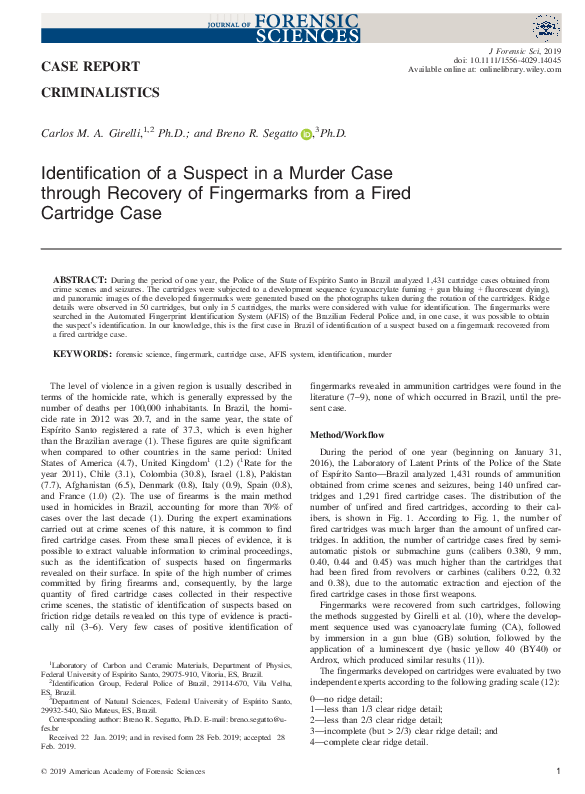 (PDF) Identification of a Suspect in a Murder Case through Recovery of ...