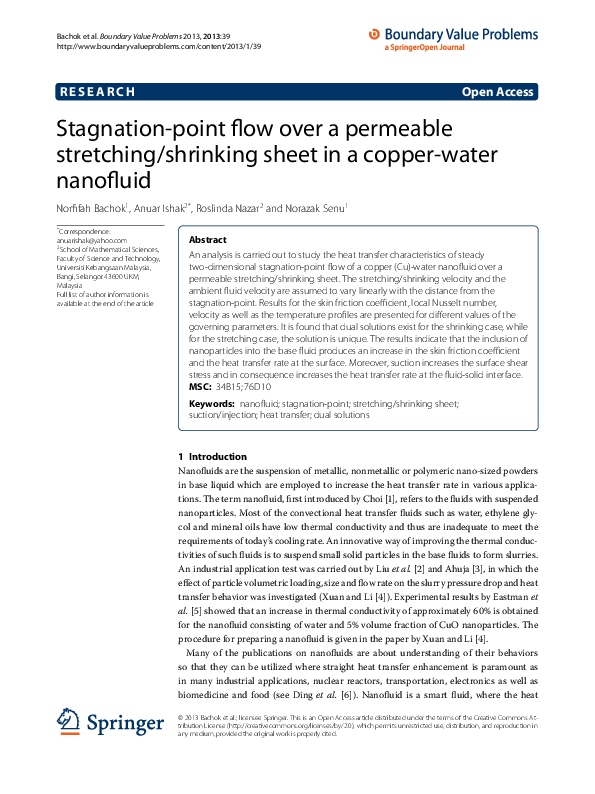 (PDF) Stagnation-point flow over a permeable stretching/shrinking sheet ...