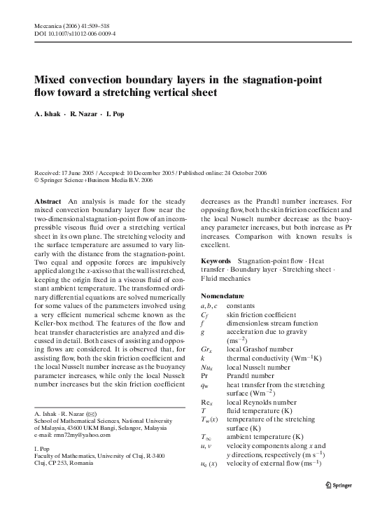 (PDF) Mixed convection boundary layers in the stagnation-point flow toward a stretching vertical ...