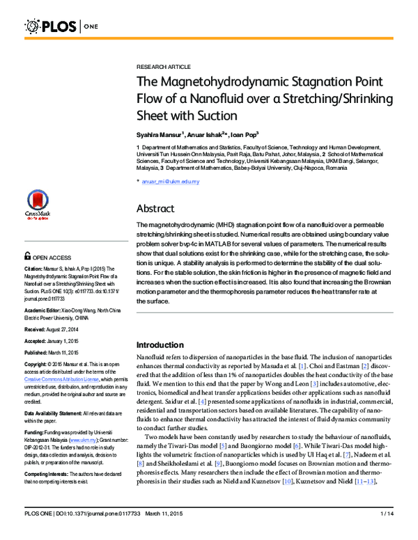 (PDF) Magnetohydrodynamic stagnation point flow of a power-law nanofluid towards a convectively ...