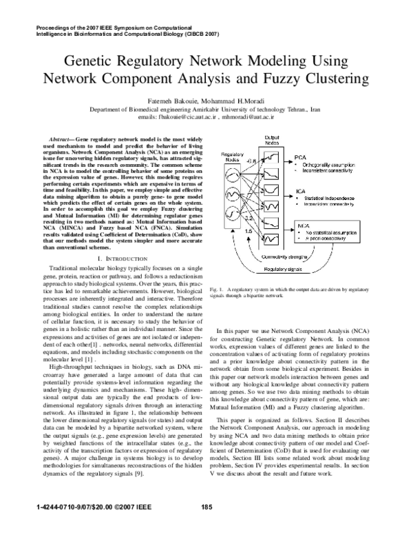 (PDF) Genetic Regulatory Network Modeling Using Network Component Analysis and Fuzzy Clustering