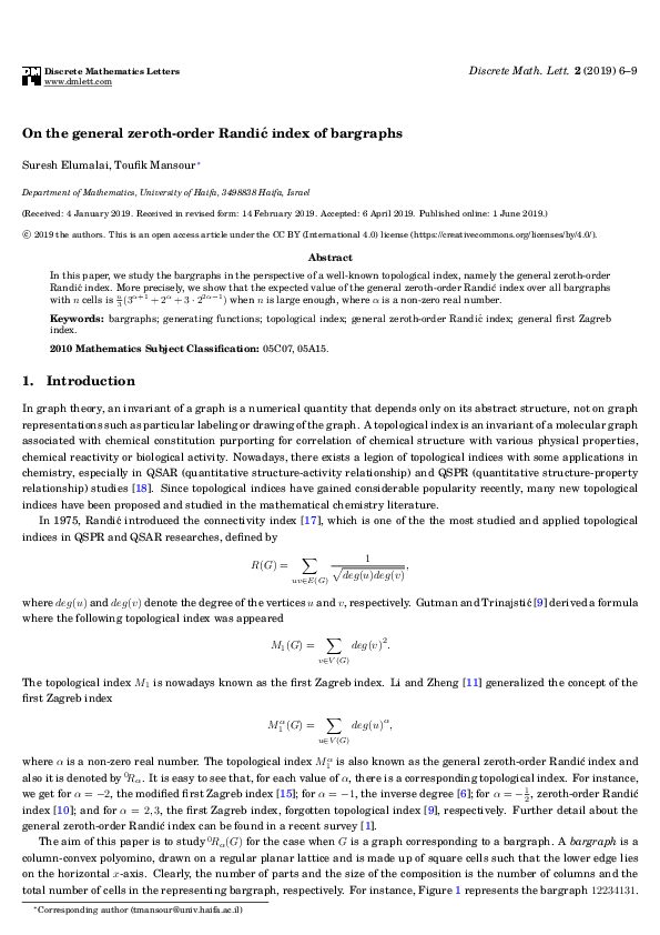 (PDF) On the general zeroth-order Randić index of bargraphs