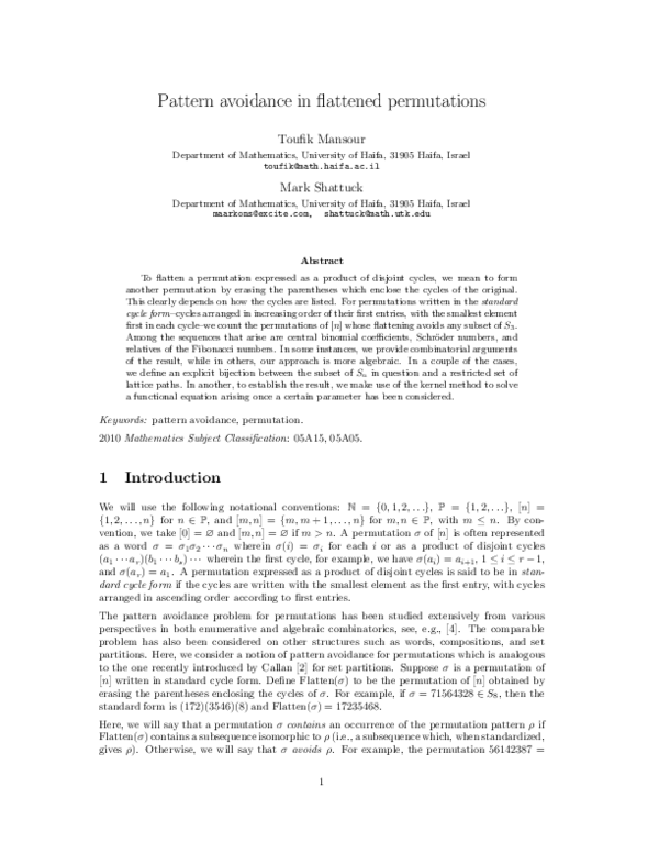 (PDF) Pattern avoidance in flattened permutations